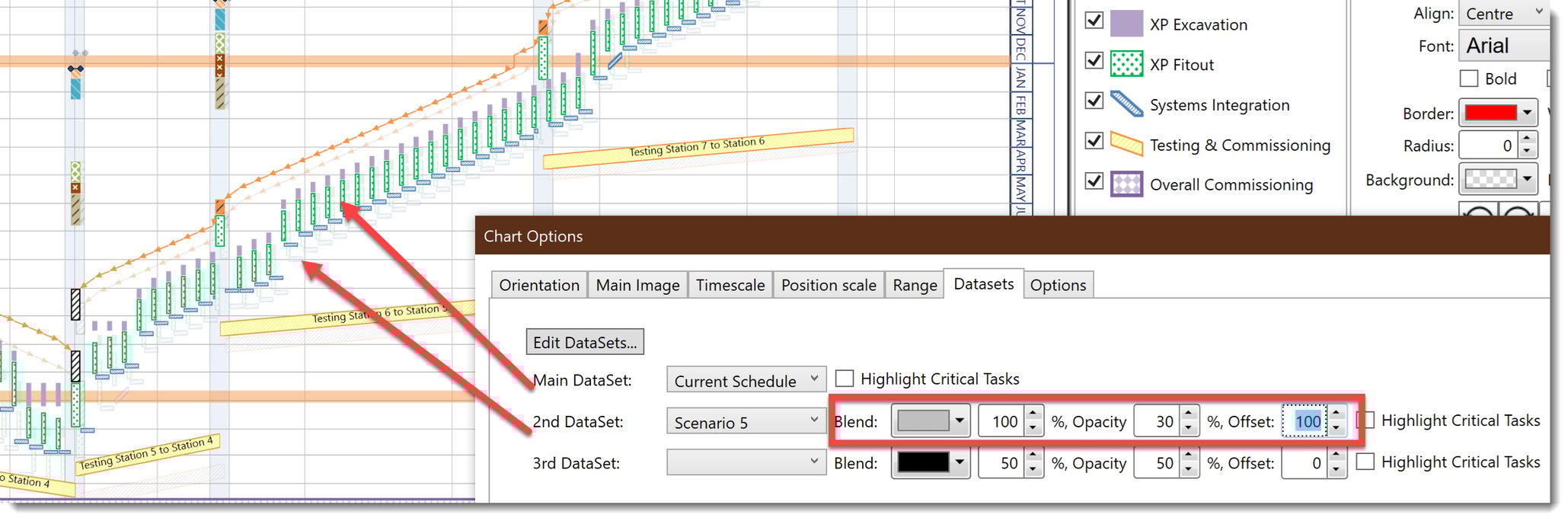 How to display multiple versions of schedule data on one chart?